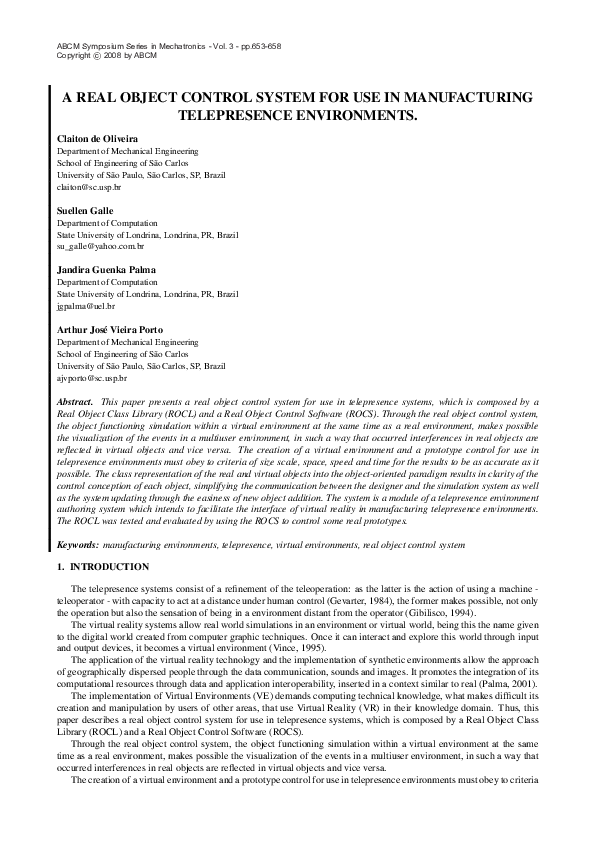 (PDF) A REAL OBJECT CONTROL SYSTEM FOR USE IN MANUFACTURING ...