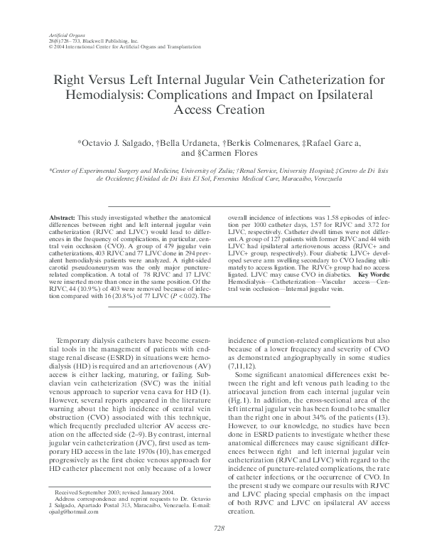 (PDF) Right Versus Left Internal Jugular Vein Catheterization for ...