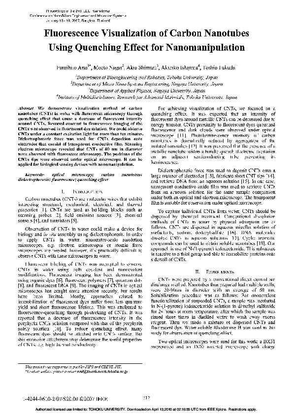 (PDF) Fluorescence Visualization of Carbon Nanotubes by Modification ...
