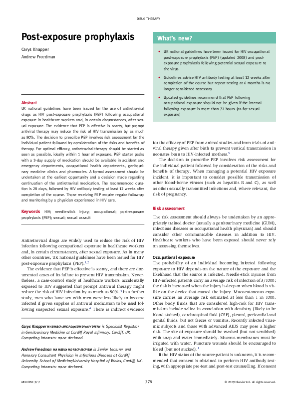 (PDF) Post-exposure prophylaxis