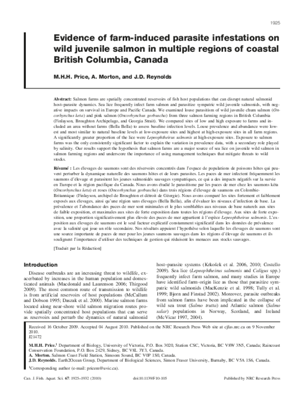 (PDF) Evidence of farm-induced parasite infestations on wild juvenile ...
