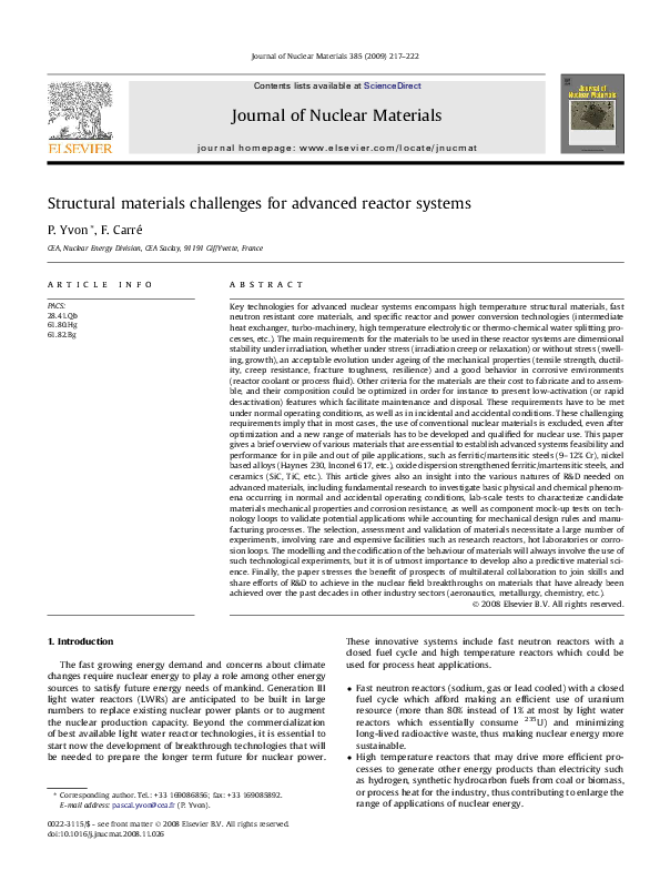 Pdf Structural Materials Challenges For Advanced Reactor Systems