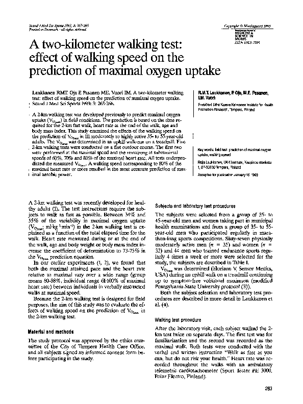 (PDF) A two-kilometer walking test: effect of walking speed on the ...