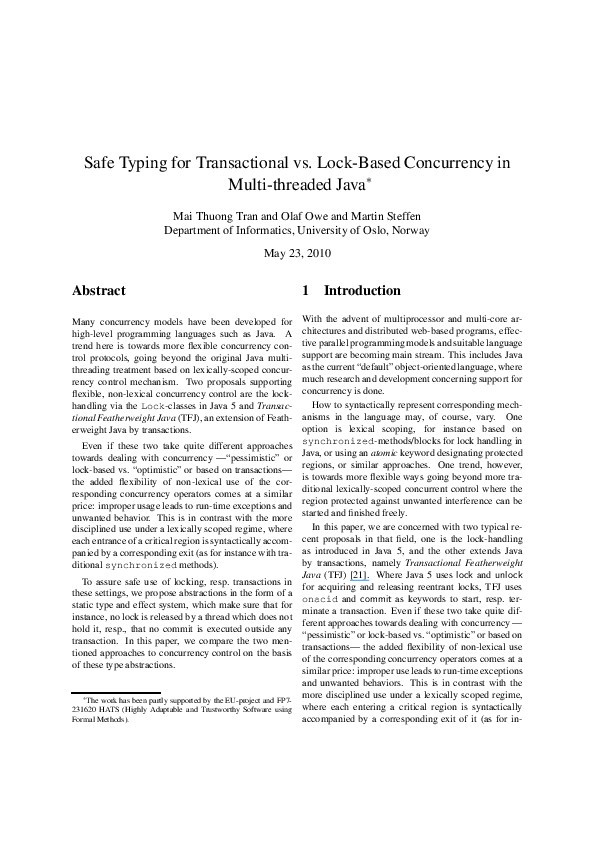 Pdf Safe Typing For Transactional Vs Lock Based Concurrency In Multi