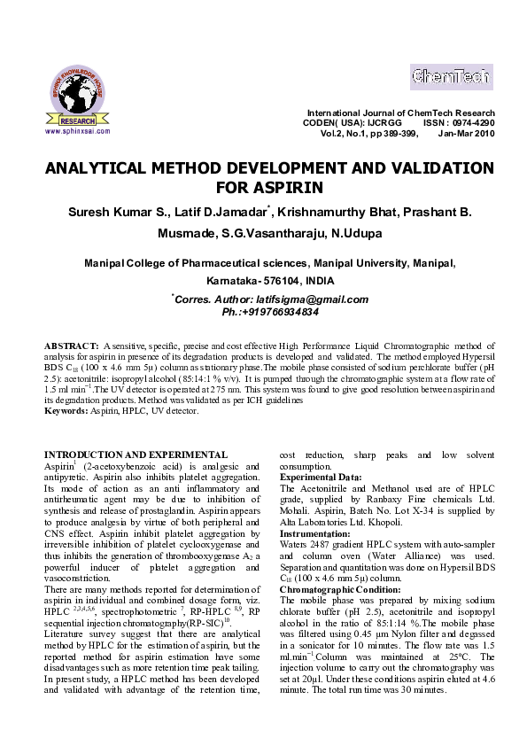 (PDF) Analytical Method Development and Validation for the Academic ...