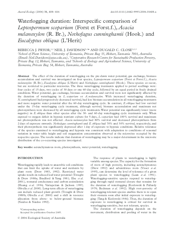 (PDF) Waterlogging duration: Interspecific comparison of Leptospermum ...