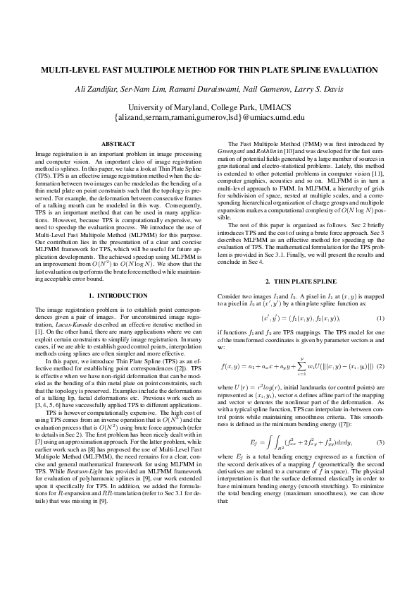 (PDF) Multi-level fast multipole method for thin plate spline evaluation