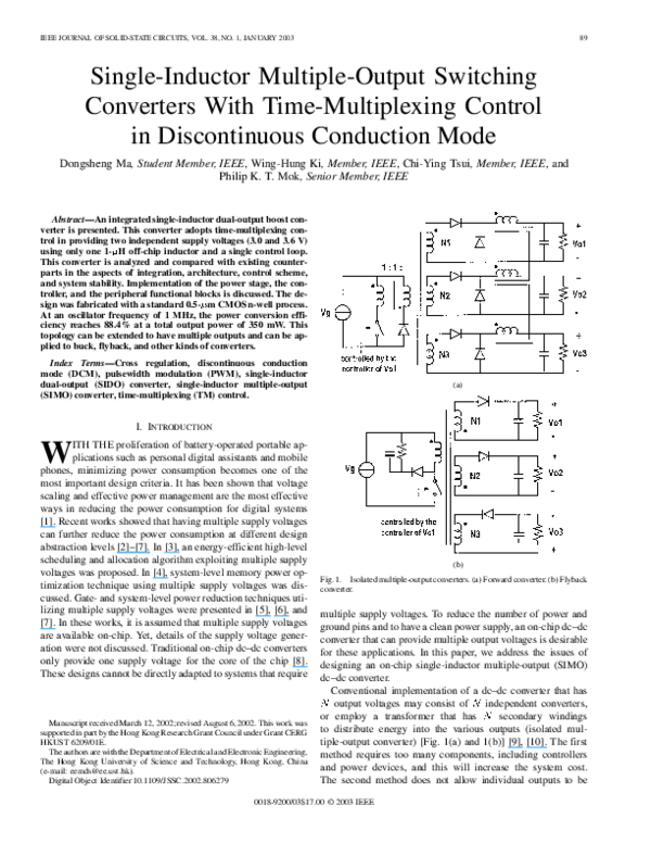Pdf Single Inductor Multiple Output Switching Converters With Time Multiplexing Control In