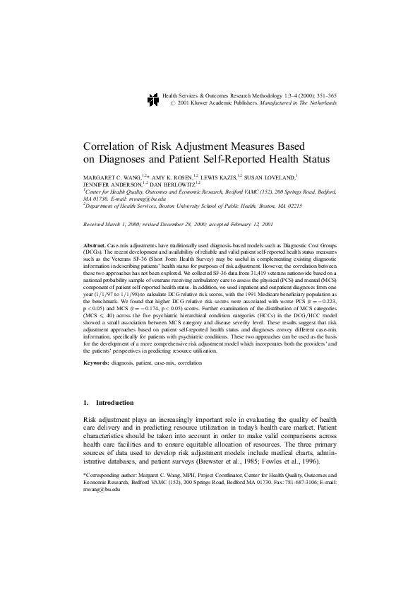 (PDF) Correlation of risk adjustment measures based on diagnoses and ...