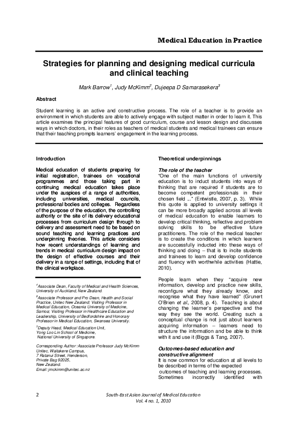 (PDF) Medical Education in Practice Strategies for planning and ...