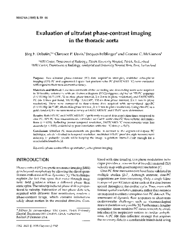(PDF) Evaluation of ultrafast phase-contrast imaging in the thoracic aorta