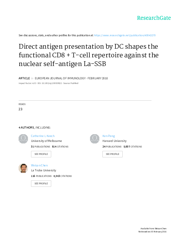 (PDF) Direct antigen presentation by DC shapes the functional CD8 + T ...