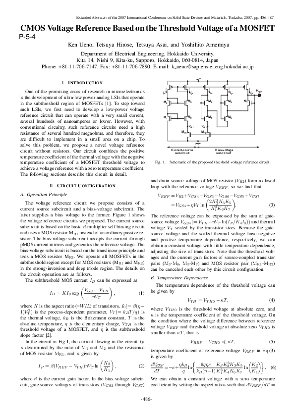 (PDF) CMOS voltage reference based on threshold voltage and thermal voltage