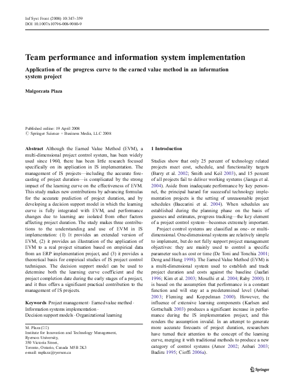Team performance and information system implementation