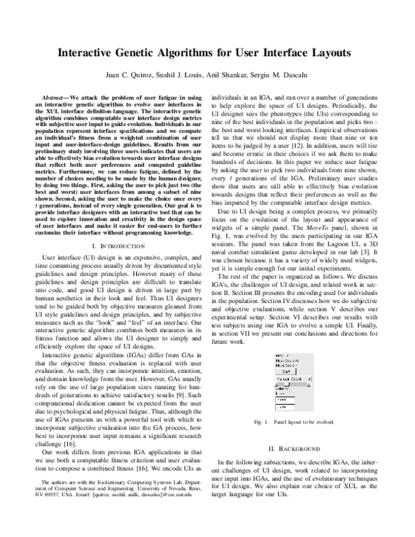 Pdf Interactive Genetic Algorithms For User Interface Design
