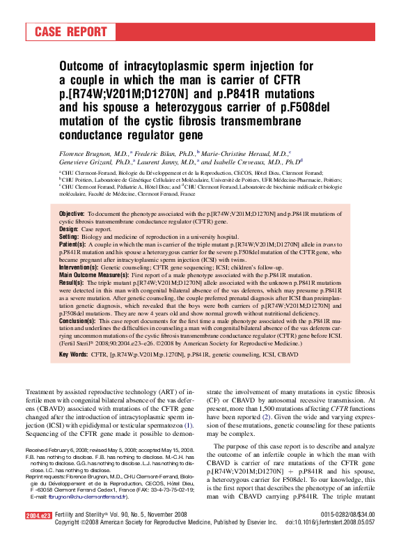 (PDF) Outcome of intracytoplasmic sperm injection for a couple in which ...