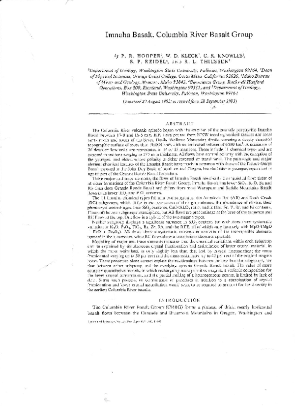 (PDF) Imnaha Basalt, Columbia River Basalt Group