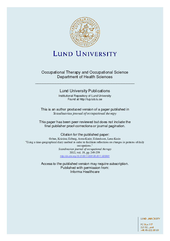 (PDF) Using a time-geographical diary method in order to facilitate ...