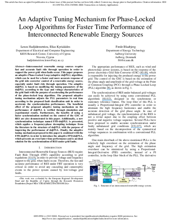 (PDF) An Adaptive Tuning Mechanism for Phase-Locked Loop Algorithms for Faster Time Performance ...