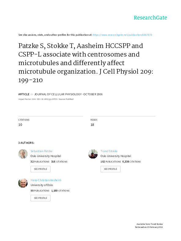 (PDF) CSPP and CSPP-L associate with centrosomes and microtubules and ...