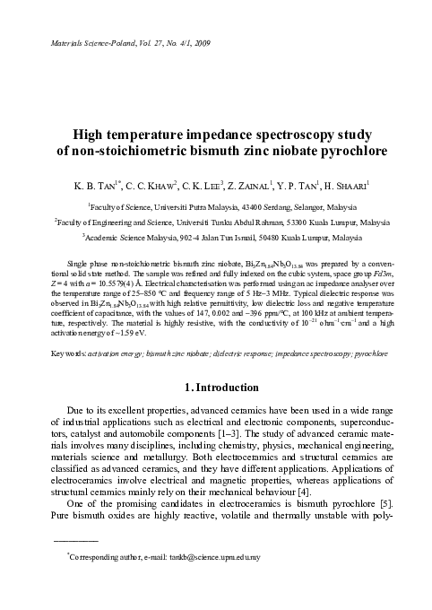 (PDF) High temperature impedance spectroscopy study of non ...