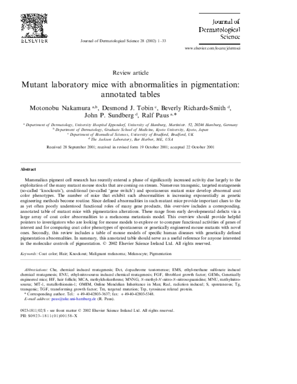(PDF) Mutant laboratory mice with abnormalities in pigmentation ...