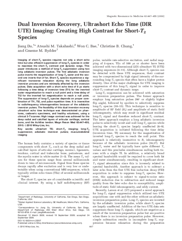 (PDF) Dual inversion recovery ultrashort echo time (DIR-UTE) imaging ...