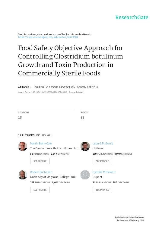 (PDF) Food Safety Objective Approach for Controlling Clostridium ...