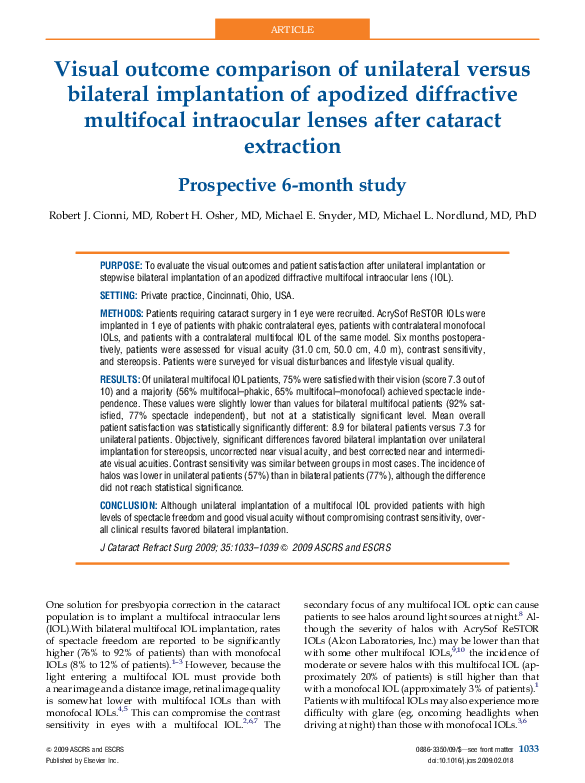 (PDF) Visual outcome comparison of unilateral versus bilateral ...