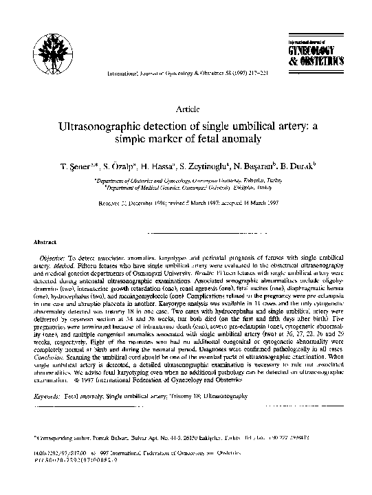 (PDF) Ultrasonographic detection of single umbilical artery: a simple ...