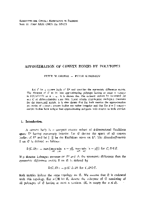 (PDF) Approximation of Convex Bodies by Polytopes