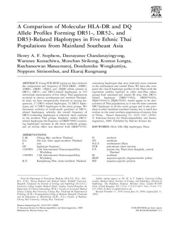(PDF) A comparison of molecular HLA-DR and DQ allele profiles forming ...