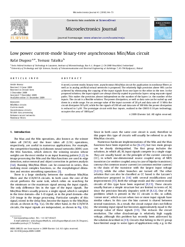 (PDF) Low power current-mode binary-tree asynchronous Min/Max circuit