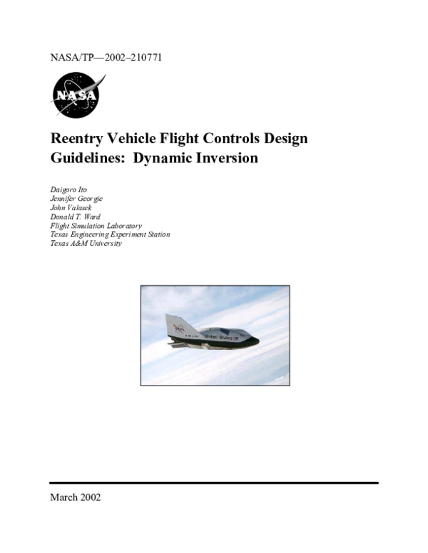 (PDF) Reentry vehicle flight controls design guidelines: dynamic inversion