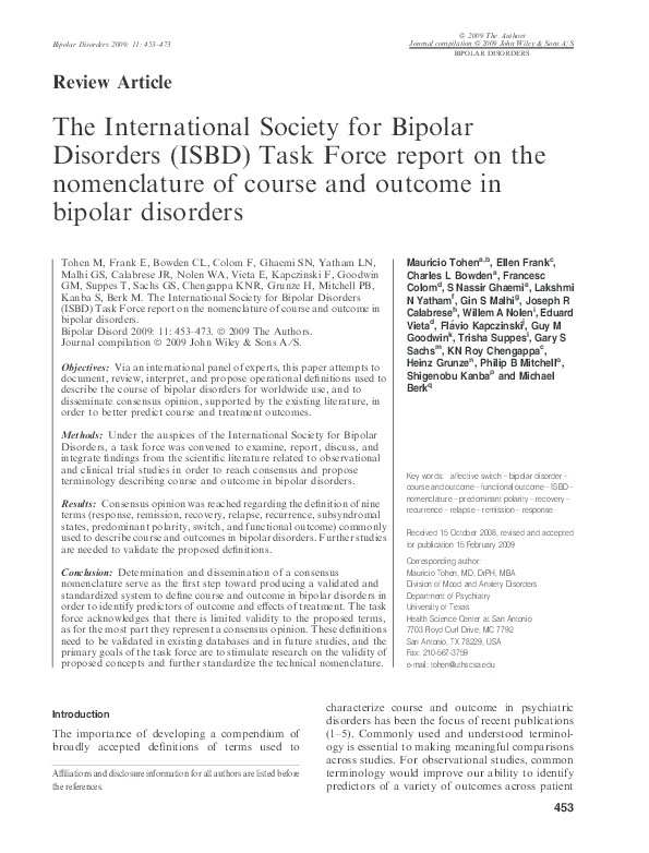 (PDF) ISBD Recommendations on Antidepressants in Bipolar