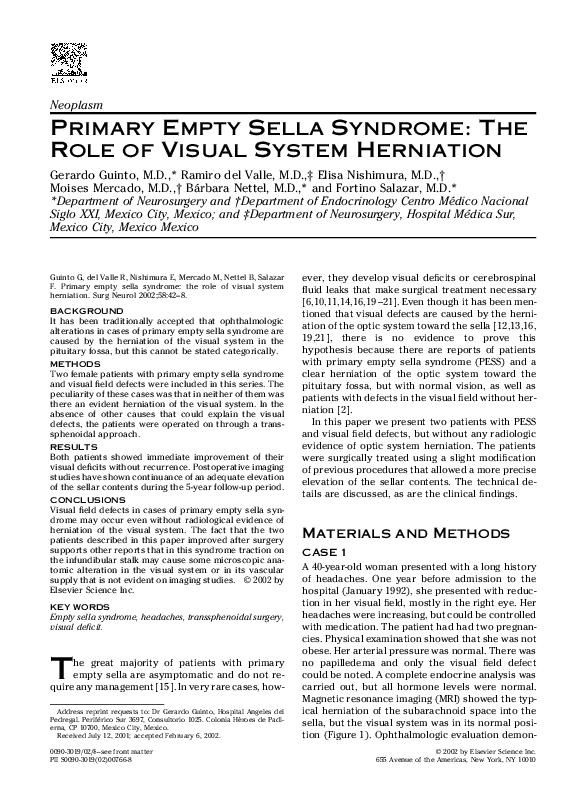 (PDF) Primary empty sella syndrome: the role of visual system herniation