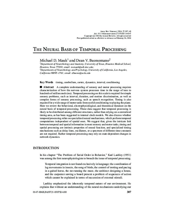 (PDF) THE NEURAL BASIS OF TEMPORAL PROCESSING