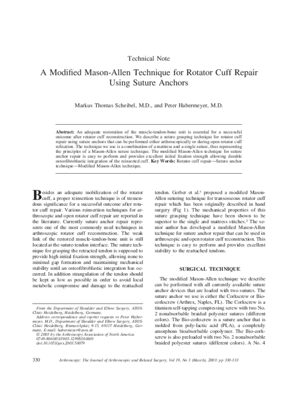 (PDF) A modified Mason-Allen technique for rotator cuff repair using ...