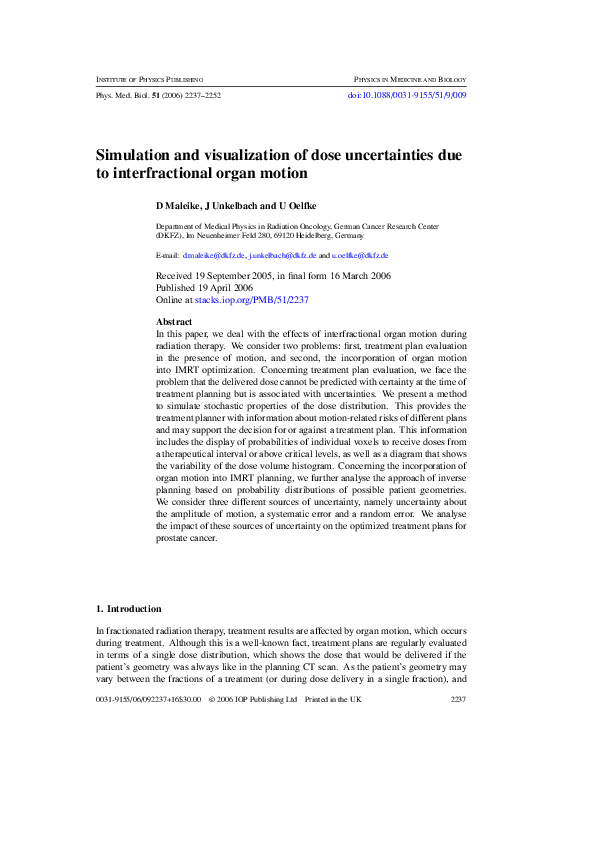 (PDF) Simulation and visualization of dose uncertainties due to ...
