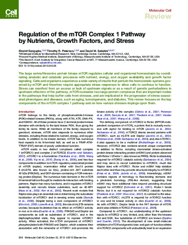 (PDF) Regulation of the mTOR complex 1 pathway by nutrients, growth ...
