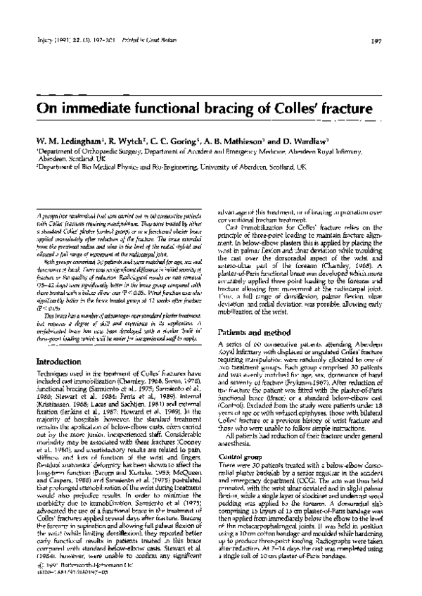 (PDF) On immediate functional bracing of Colles' fracture