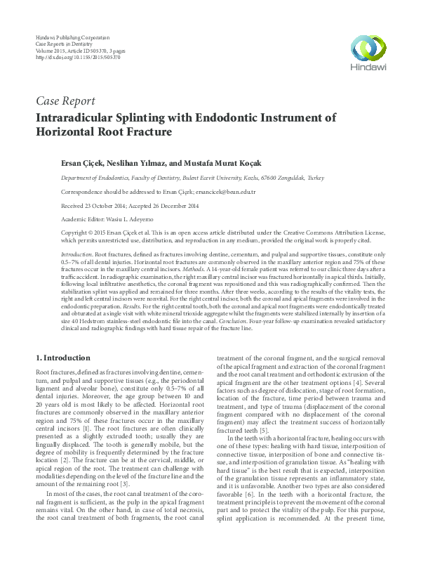 (PDF) Intraradicular splinting with endodontic instrument of horizontal ...