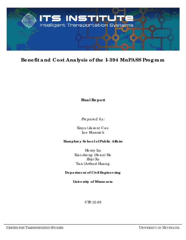 (PDF) Cost-Benefit Analysis of I-394 MnPASS Program