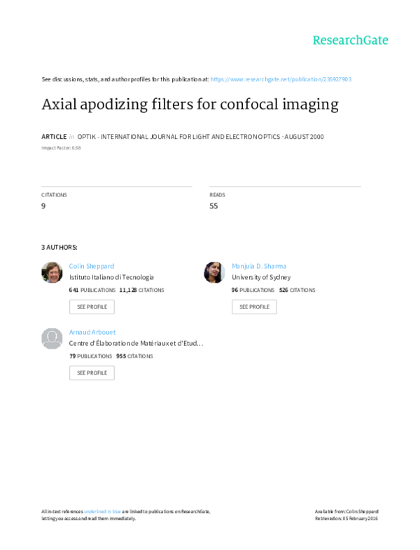 (PDF) Axial apodizing filters for confocal imaging