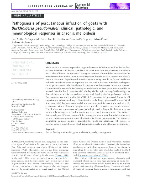 (PDF) Pathogenesis of percutaneous infection of goats with Burkholderia ...