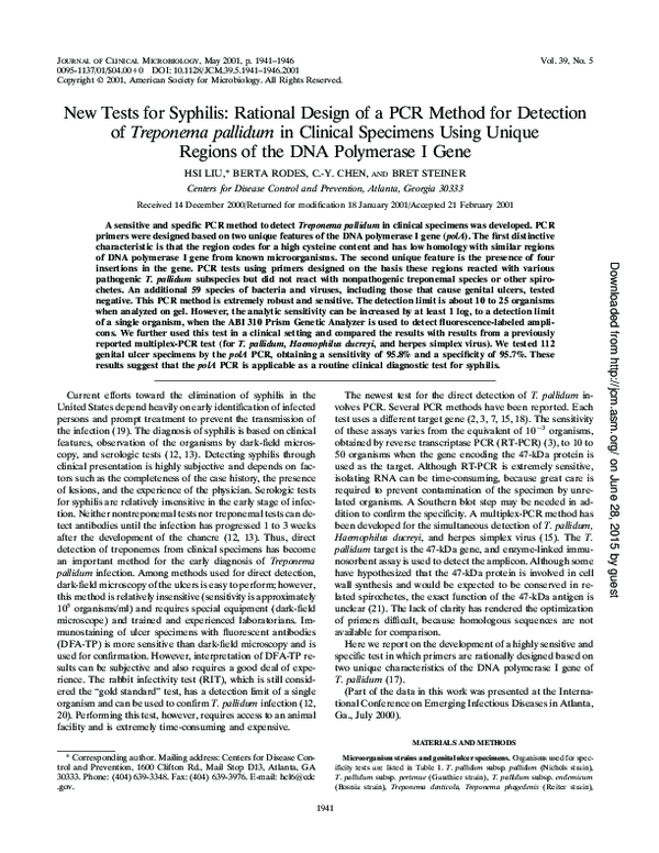 (PDF) New Tests for Syphilis: Rational Design of a PCR Method for ...