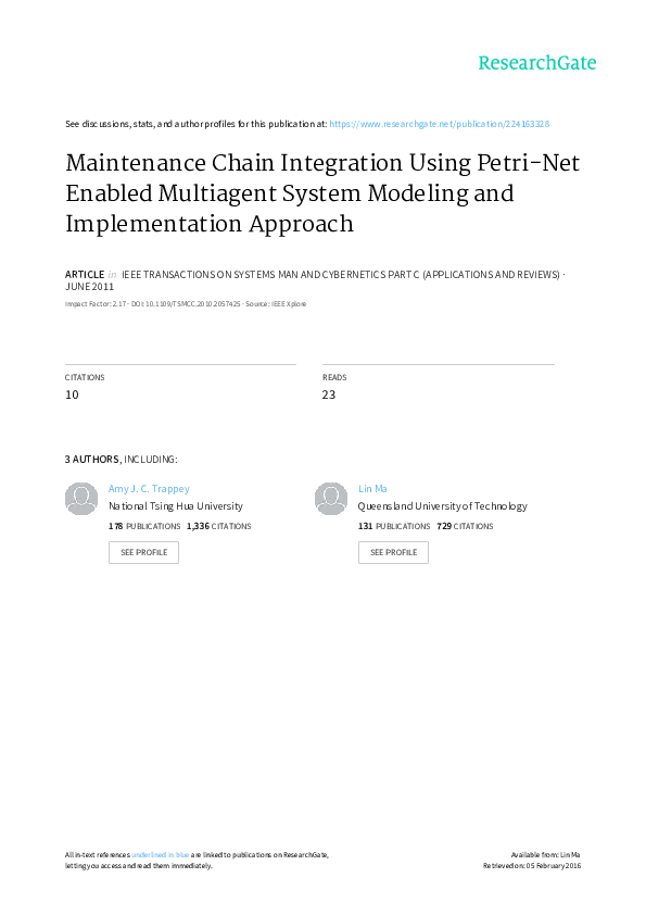 (PDF) Maintenance Chain Integration Using Petri-Net Enabled Multiagent System Modeling and ...