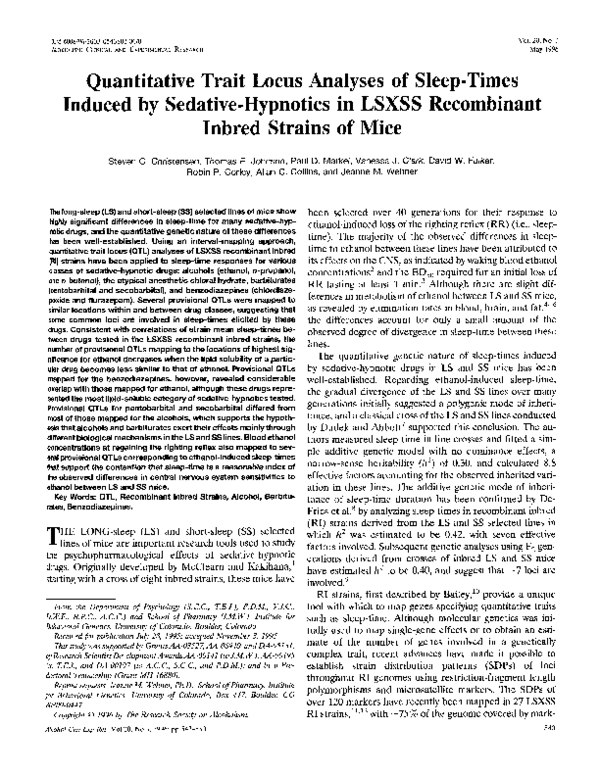 (PDF) Quantitative Trait Locus Analyses of Sleep-Times Induced by ...