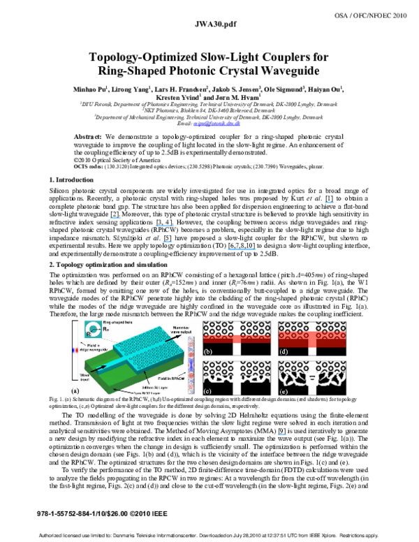 (PDF) Topology-optimized slow-light couplers for ring-shaped photonic crystal waveguide