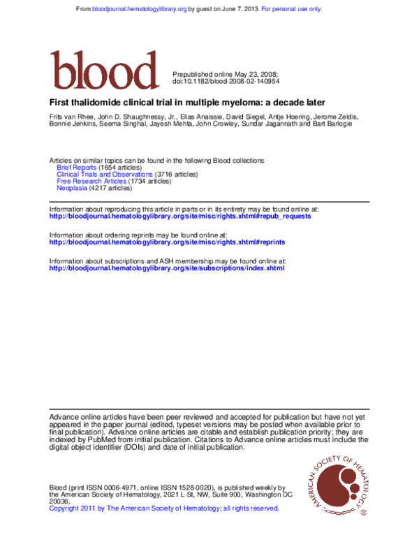 (PDF) First thalidomide clinical trial in multiple myeloma: a decade later
